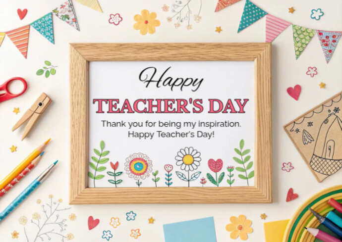 Joyful Happy Teachers Day Celebration Wishes Postcard Template ...