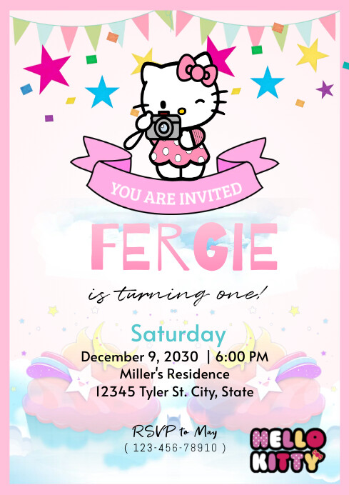 Joyful Hello Kitty Birthday A4 Template | PosterMyWall