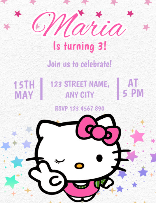 Joyful Hello Kitty Birthday Invitation Flyer (us Letter) Template ...
