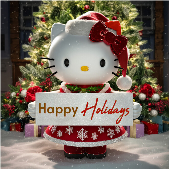 Joyful Hello Kitty Happy Holidays Greeting Template/ Welcome December ...