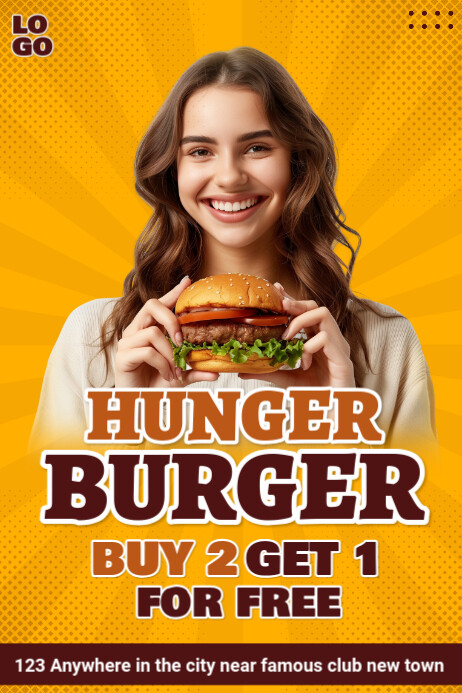 Joyful Hunger Burger Fast Food Poster Template | PosterMyWall