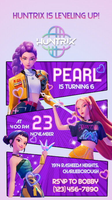Joyful Huntrix Kpop Demon Slayer Birthday Invitation Instagram Story ...