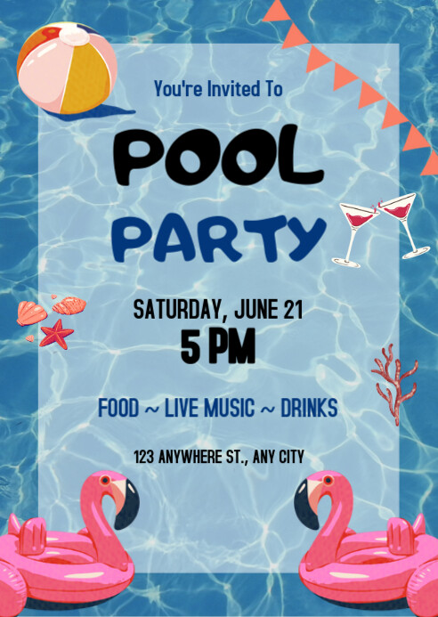 Joyful Illustrative Pool Party Invitation Flyer Template | PosterMyWall