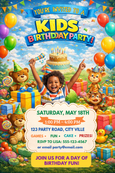 Joyful Kids Birthday Party Poster Template | PosterMyWall