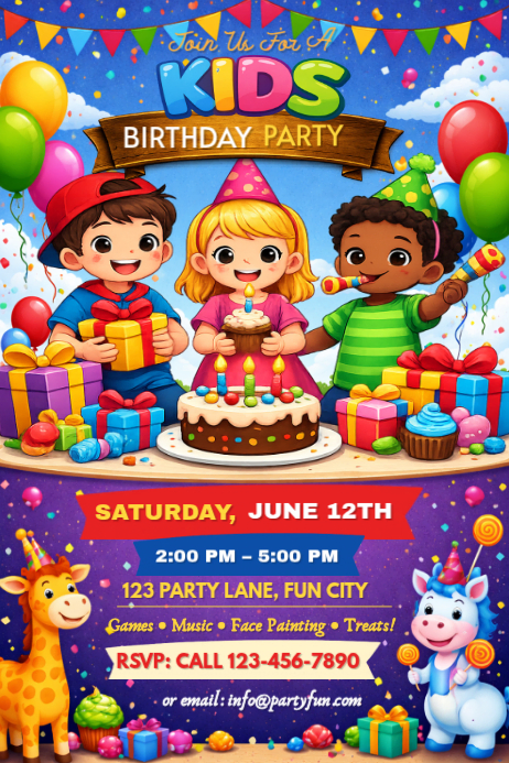 Joyful Kids Birthday Party Poster Template | PosterMyWall
