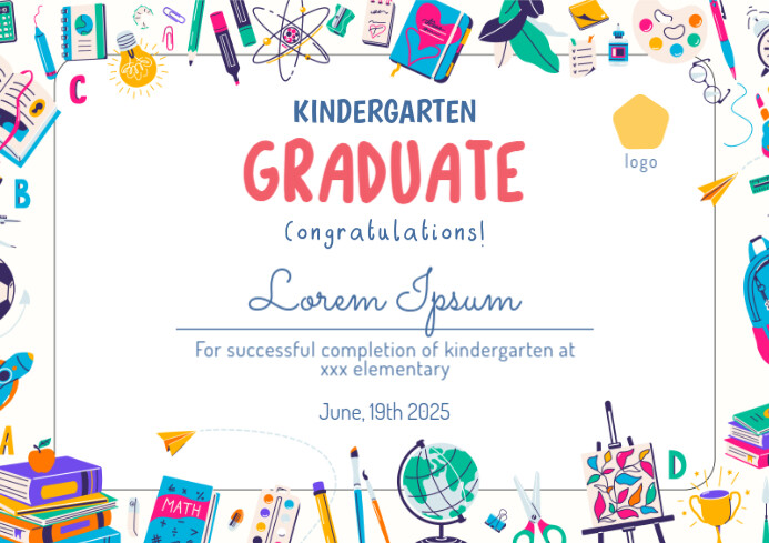 Joyful Kindergarten Graduate Certificate A4 Template | PosterMyWall