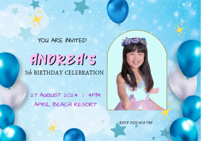 Joyful Light Blue Birthday Invitation A4 Templat | PosterMyWall