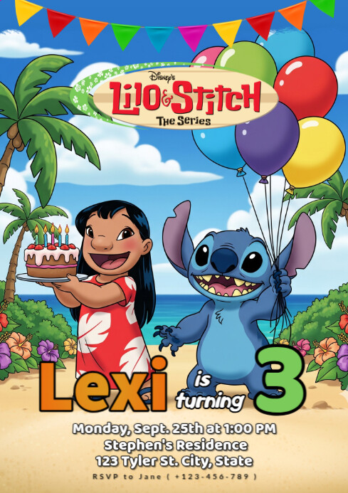 Joyful Lilo And Stitch Birthday A4 Template | PosterMyWall