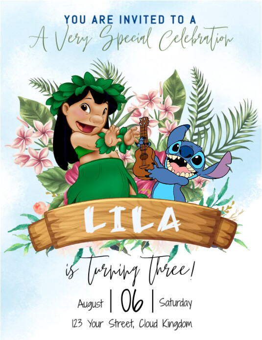 Joyful Lilo And Stitch Invitation Flyer (us Letter) Template | PosterMyWall