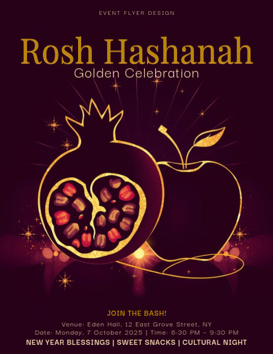 Joyful Luxury Rosh Hashanah Jewish New Year Flyer Template With Elegant ...