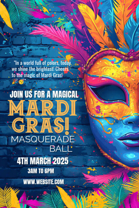 Joyful Mardi Gras Party Poster Poster Template | PosterMyWall