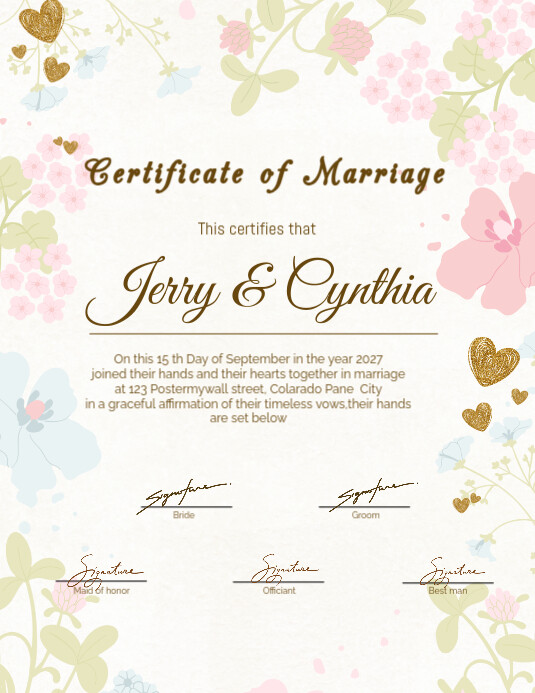 Copy of Joyful Marriage Certificate Flyer (us Letter) | PosterMyWall