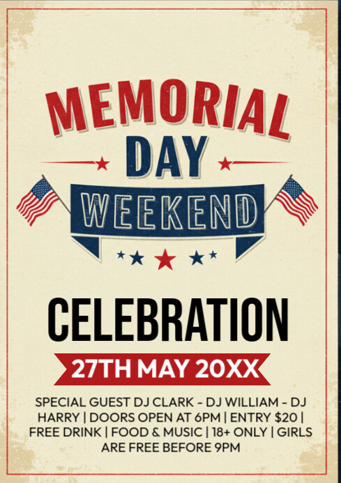 Joyful Memorial Day Weekend Celebration Template A4 | PosterMyWall