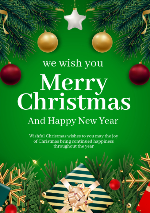 Joyful Merry Christmas And Happy New Year Flyer Design A4 Template ...