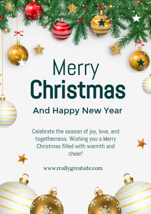 Joyful Merry Christmas And Happy New Year Flyer Design A4 Template ...