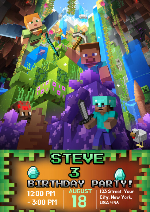 Copy of Joyful Minecraft Birthday A4 | PosterMyWall