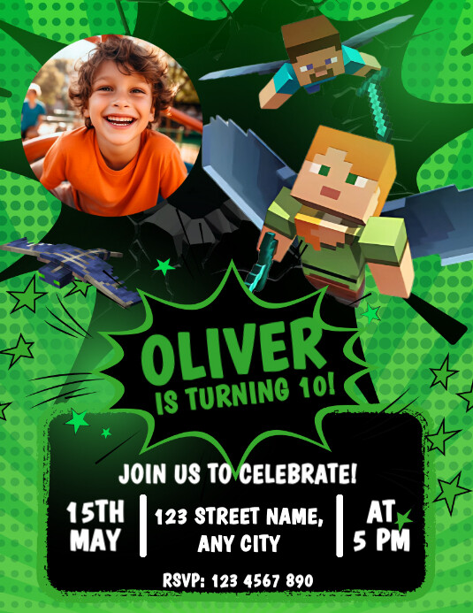 Joyful Minecraft Birthday Invitation With Phto Flyer (us Letter ...