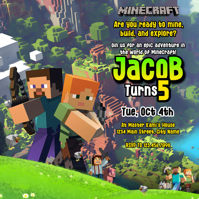 Joyful Minecraft - Happy Birthday Template In | PosterMyWall