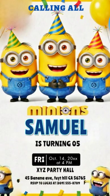 Joyful Minions Birthday Invitation Digital Display (9:16) Template ...