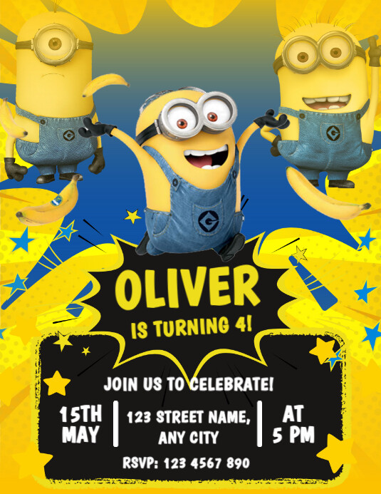 Copy of Joyful Minions Birthday Invitation Flyer (us Letter) | PosterMyWall
