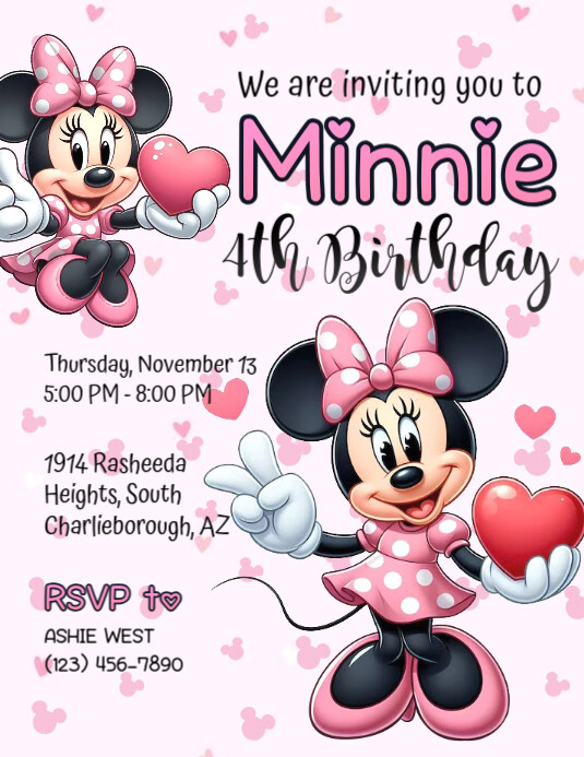 Joyful Minnie Mouse Birthday Invitation Template | PosterMyWall