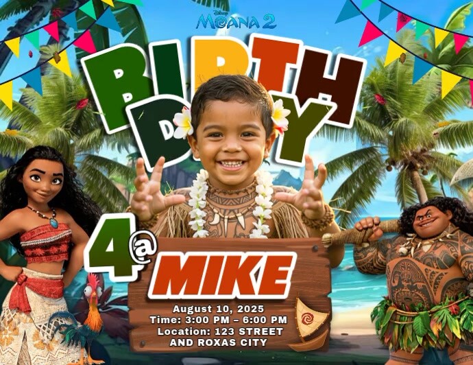 Joyful Moana 2 Birthday Flyer (us Letter) Templat | PosterMyWall