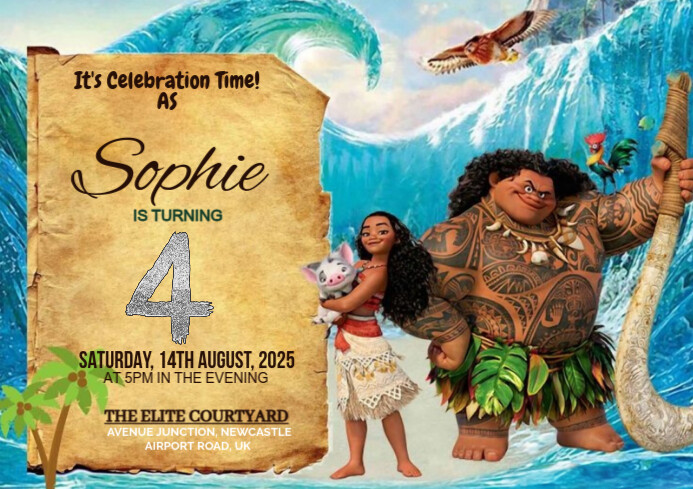 Joyful Moana Themed Birthday Party Invitation Card A4 Template ...