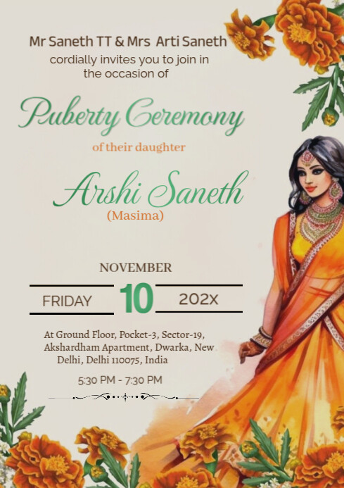 Joyful Modern Puberty Ceremony Invitation A4 Template | PosterMyWall
