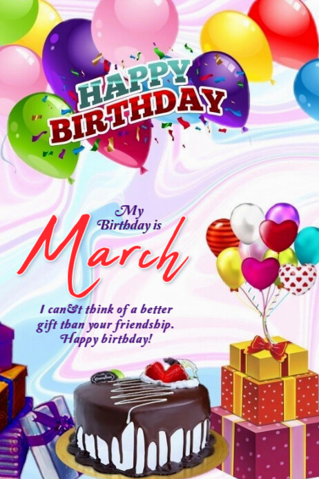 Joyful My Birthday Is March Banner 4' × 6' Template | PosterMyWall