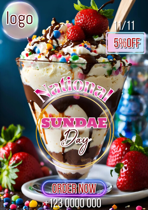 Plantilla de Joyful National Sundae Day A4 | PosterMyWall