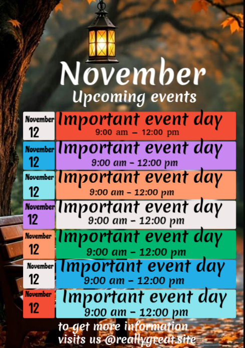 Joyful November Upcoming Events Calender A4 Template | PosterMyWall
