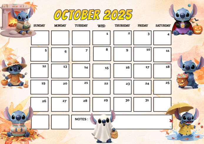 Modèle Joyful October Calendar A4 | PosterMyWall