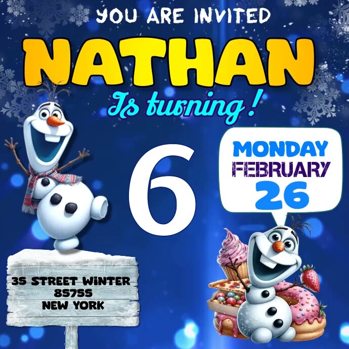 Joyful Olaf disney Invitation Party Video Square Template | PosterMyWall
