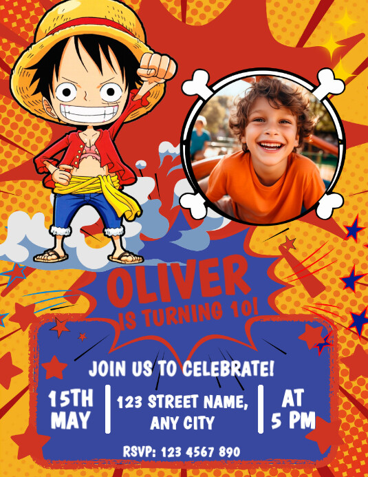 Joyful One Piece Birthday Invitation With Photo Flyer (us Letter ...