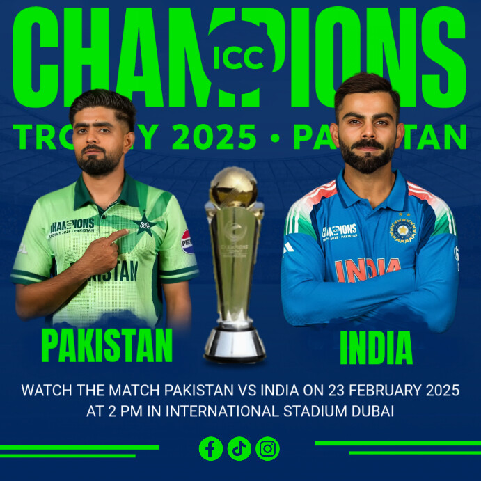 Joyful Pakistan Vs India Champion Trophy 2025 Instagram Post Template ...