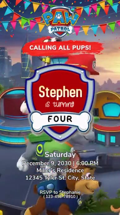 Joyful Paw Patrol Birthday Invitation Instagram Story Template ...