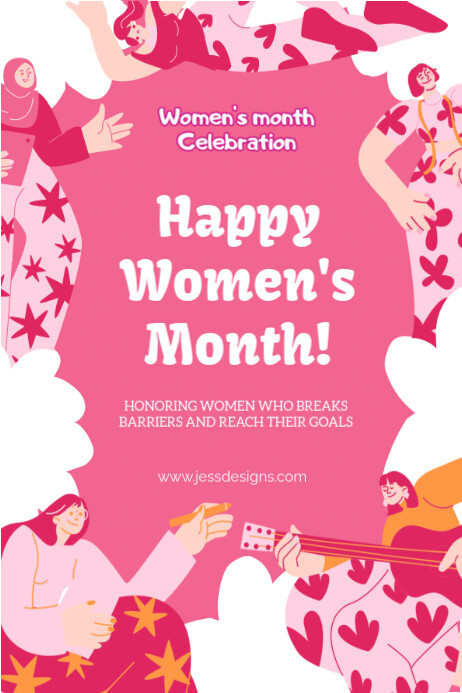 Joyful Pink and White Happy Women’s Month Poster Template | PosterMyWall