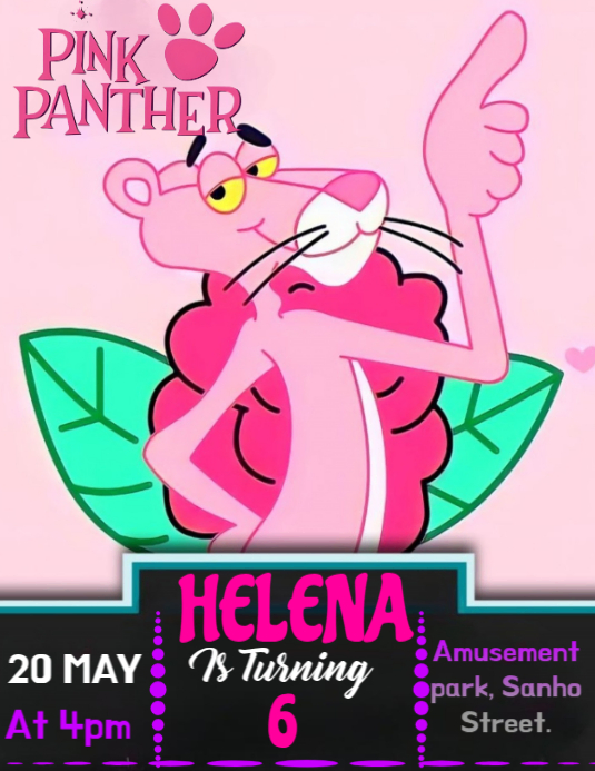 Plantilla de Joyful Pink Panther Birthday Party Invitation Flyer (us ...