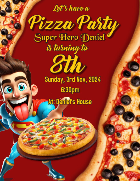 Joyful Pizza Party Invitation Flyer (us Letter) Template | PosterMyWall