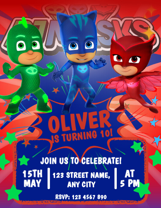 Joyful Pj Masks Birthday Invitation Flyer (us Letter) Template ...