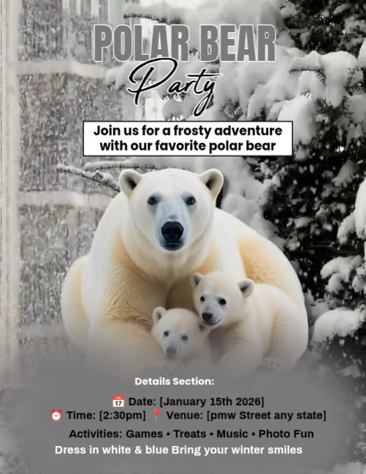 Joyful Polar Bear Party Flyer (us Letter) Template | PosterMyWall