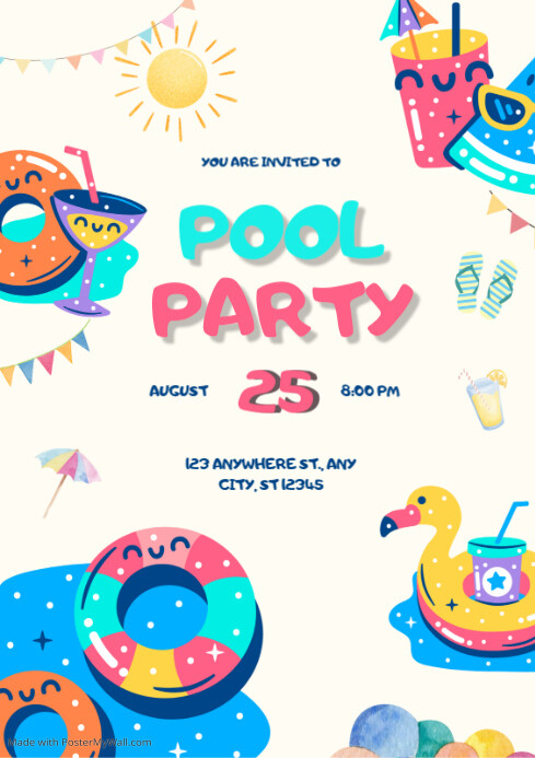 Joyful Pool Party A4 Template | PosterMyWall