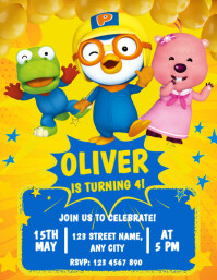 Blue Joyful Pororo Birthday A4 Template | PosterMyWall