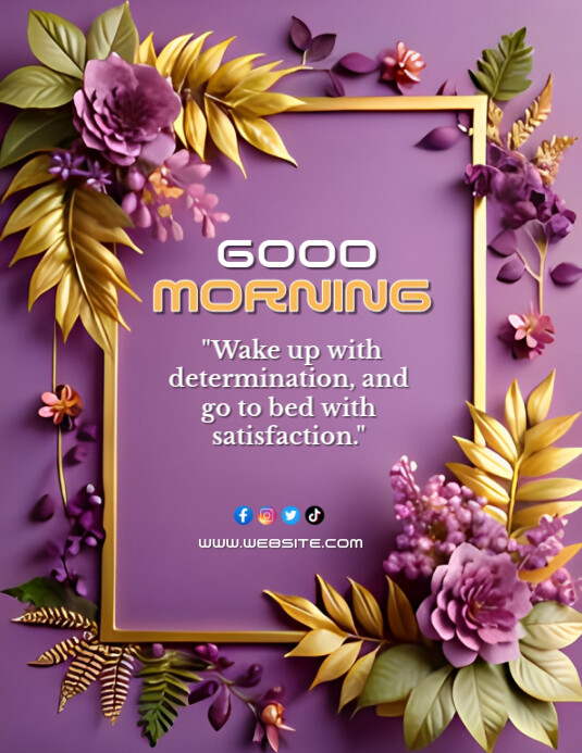 Joyful Purple Background Floral Good Morning Flyer (us Letter) Templat ...