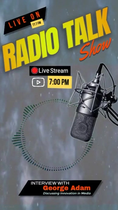 Plantilla de Joyful Radio Talk Show Live Stream Promo - Mic & Waveform ...