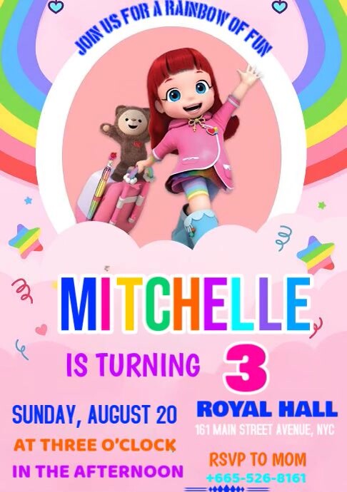 Copy of Joyful Rainbow Ruby Birthday Party Flyer A4 | PosterMyWall