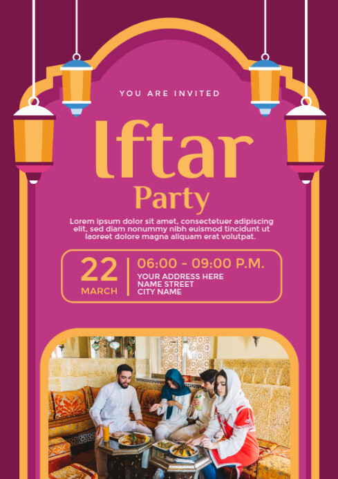Joyful Ramadan Iftar Party Events Invitation A4 Template | PosterMyWall