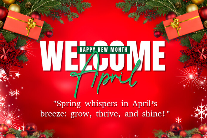 Joyful Red Background Pastel Welcome April Label Template | PosterMyWall