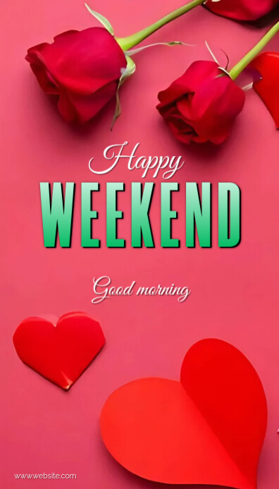 Joyful Red Background Professional Happy Weekend Business Card Template ...