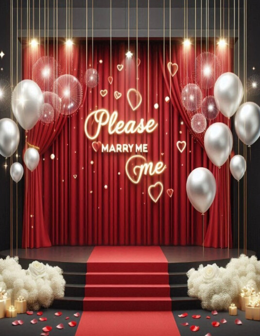 Joyful Red Curtain Marriage Proposal Stage Background Flyer (us Letter ...